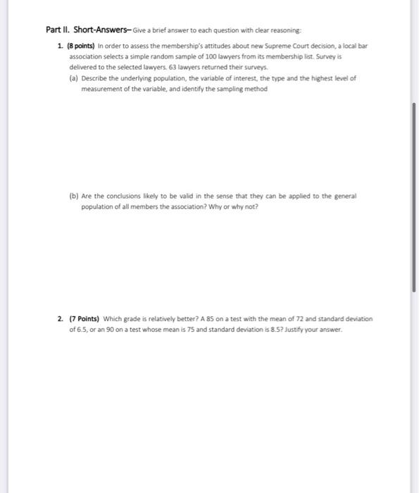 Solved Part II. Short-Answers-Give a brief answer to each | Chegg.com
