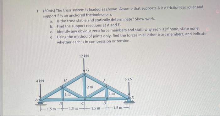 Solved 1. (50pts) The truss system is loaded as shown. | Chegg.com