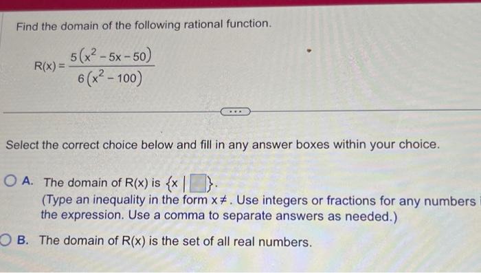 Solved Find The Domain Of The Following Rational Function