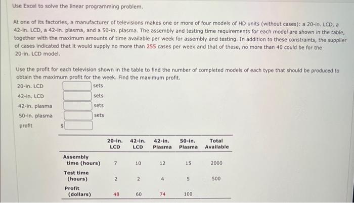 Solved Use Excel to solve the linear programming problem. At | Chegg.com
