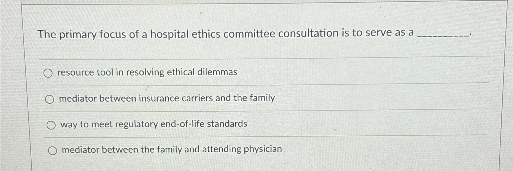 Solved The primary focus of a hospital ethics committee | Chegg.com