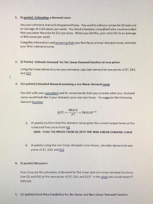 Solved 3. (12 points) Estimated demand assuming a non-linear | Chegg.com