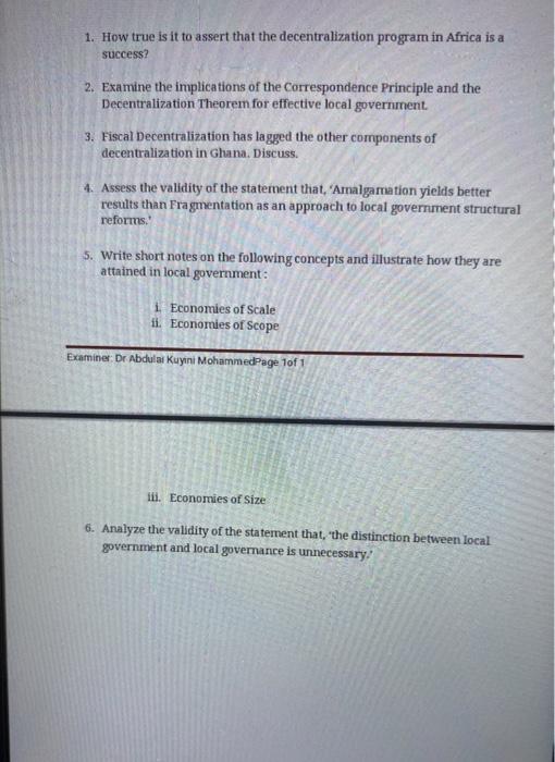 1. How true is it to assert that the decentralization | Chegg.com