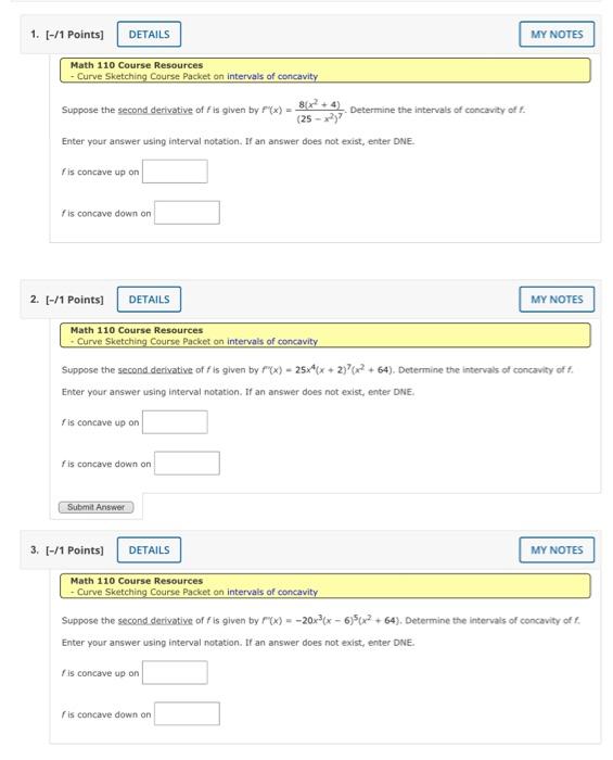 Solved - Curve Sketching Course Packet on intervals of | Chegg.com