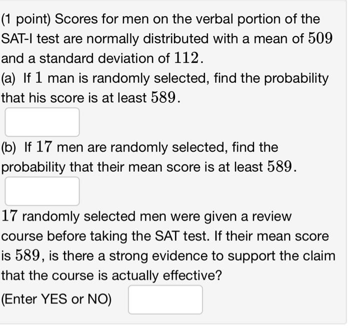 Solved (1 point) Scores for men on the verbal portion of the | Chegg.com