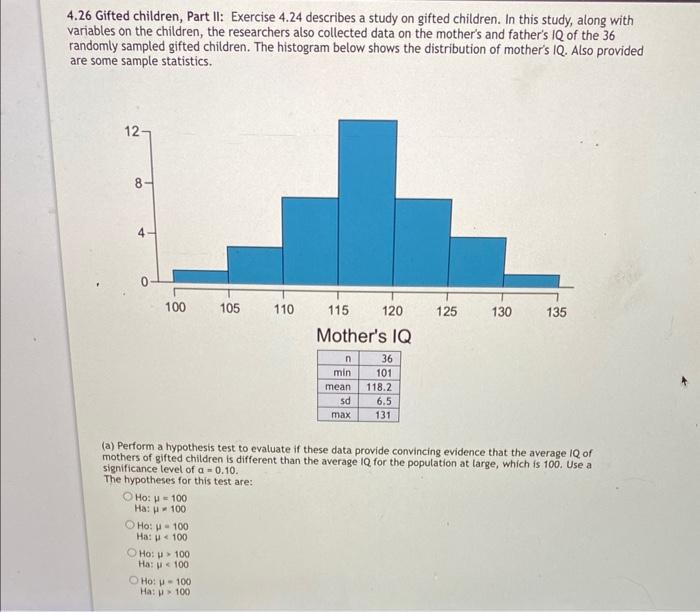 Solved 4.26 Gifted children, Part II: Exercise 4.24 | Chegg.com