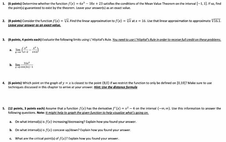 Solved lim 1. (6 points) Determine whether the function f(x) | Chegg.com