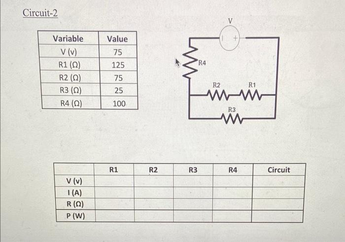 Solved Circuit-2 V Value Variable V (v) R1 (12) R2 (22 R3 | Chegg.com