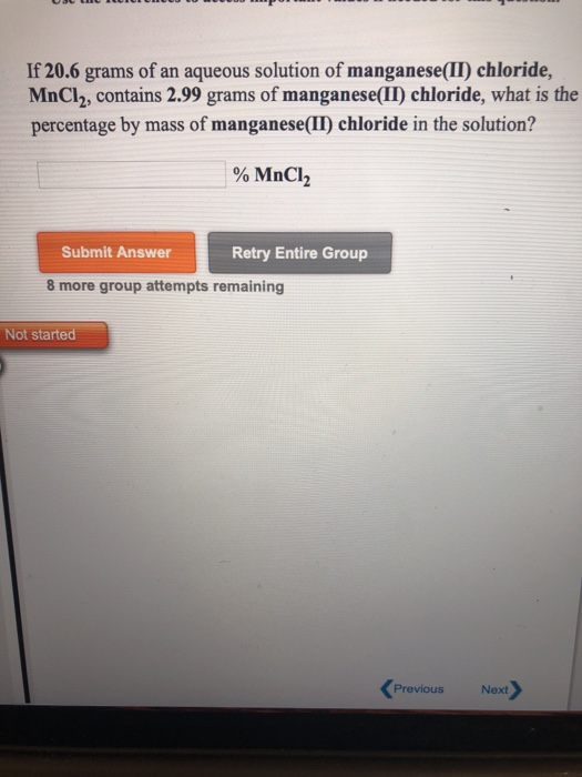 Solved If 20.6 grams of an aqueous solution of manganese(II) | Chegg.com