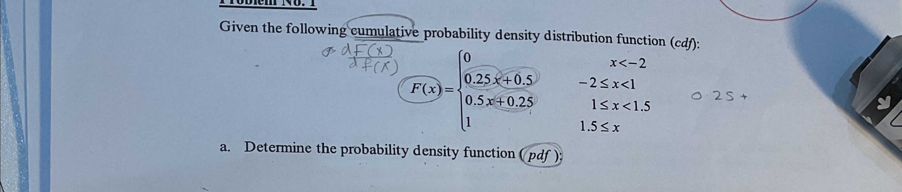 Solved Given the following cumulative probability density | Chegg.com