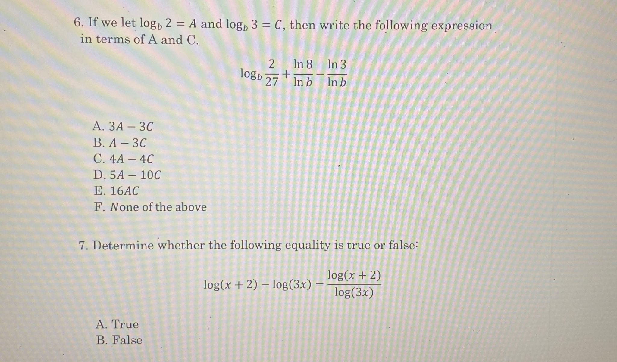 Solved If we let logb2=A and logb3=C, ﻿then write the | Chegg.com