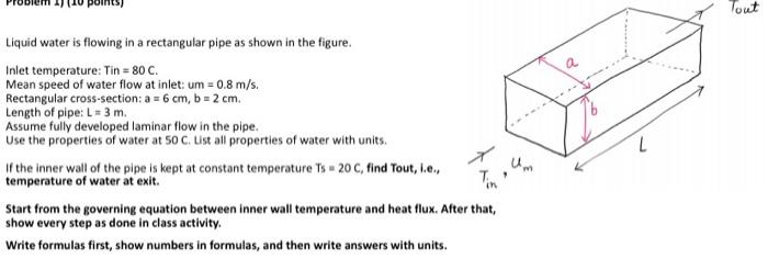 Solved Liquid water is flowing in a rectangular pipe as | Chegg.com