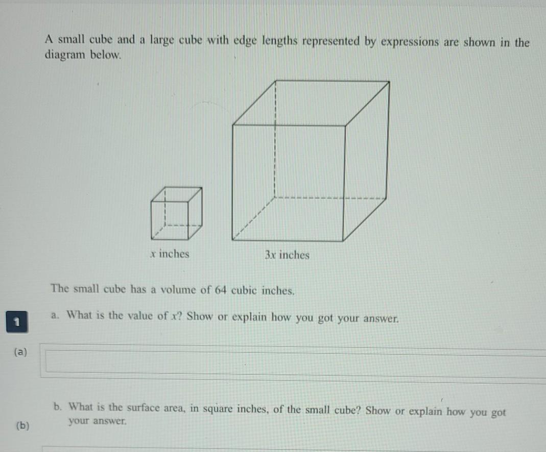 Solved A small cube and a large cube with edge lengths | Chegg.com