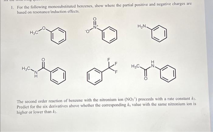Solved 1. For the following monosubstituted benzenes, show | Chegg.com