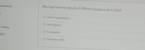 Solved Marriage between people of different backgrounds is | Chegg.com