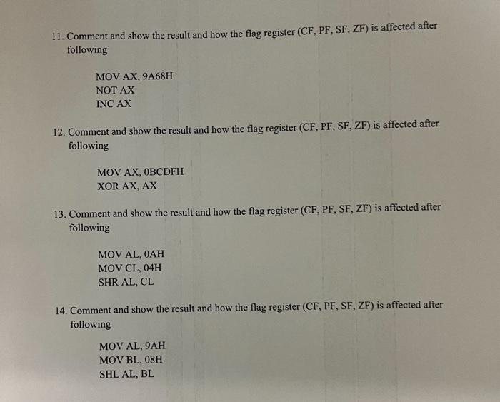 Solved 11. Comment and show the result and how the flag | Chegg.com