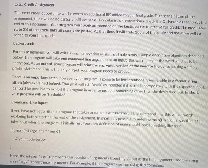 5 Extra Credit Assignment This extra credit | Chegg.com