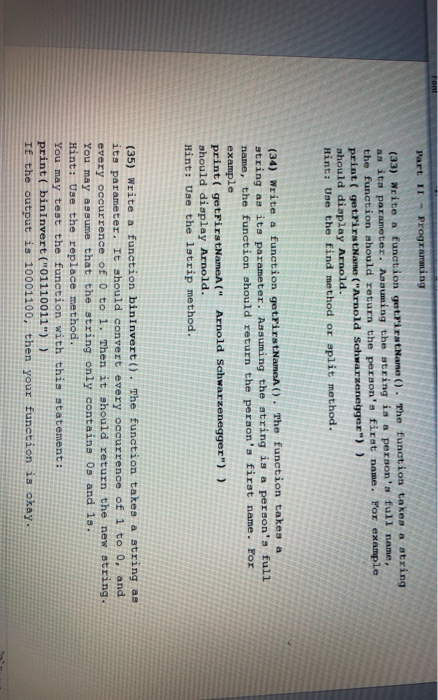 Solved Part 1 - Programming (33) Write a function | Chegg.com