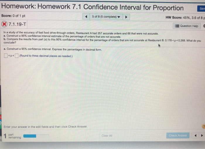 Solved Homework: Homework 7.1 Confidence Interval for | Chegg.com