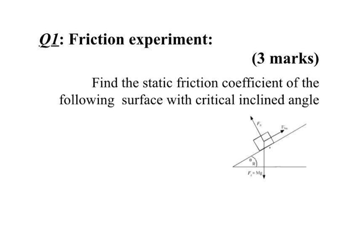 Solved Q1: Friction experiment: (3 marks) Find the static | Chegg.com