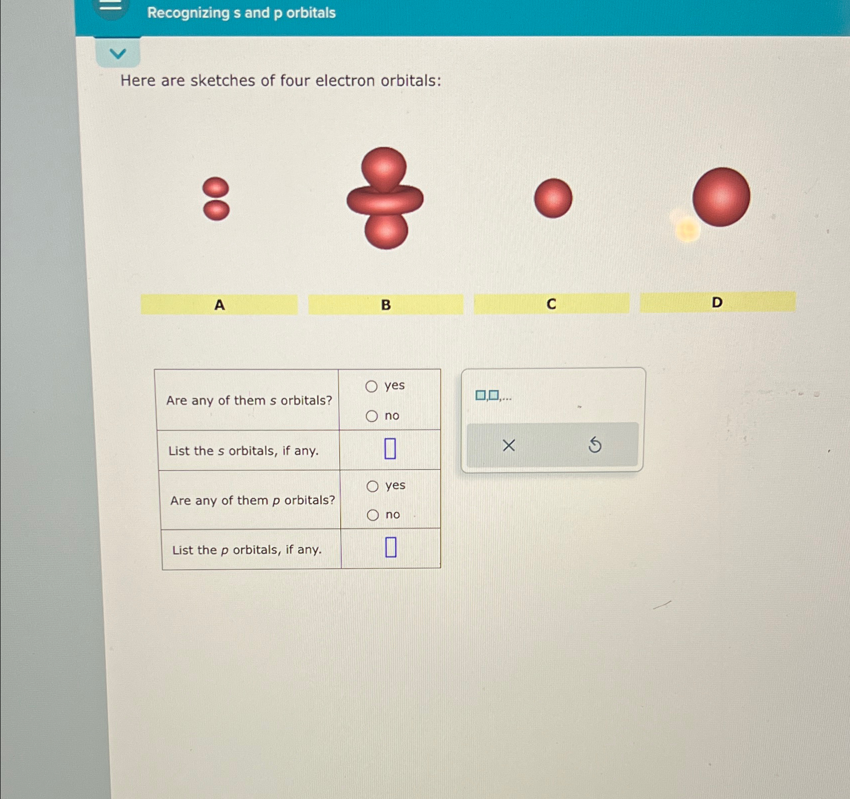 Solved Recognizing s ﻿and p ﻿orbitalsHere are sketches of | Chegg.com