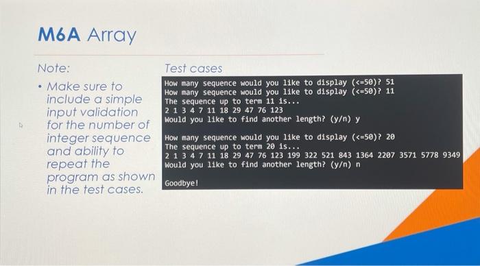 Solved M6A Array Similar to the Fibonacci sequence, the | Chegg.com