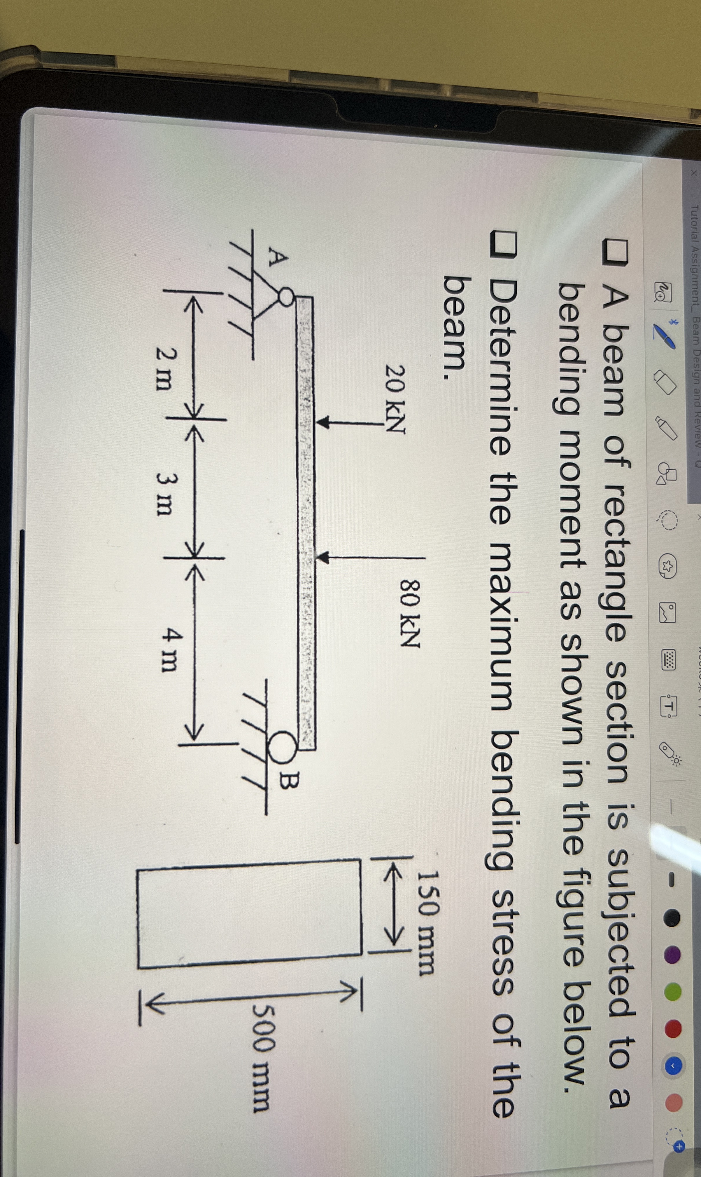 Solved A beam of rectangle section is subjected to a bending | Chegg.com