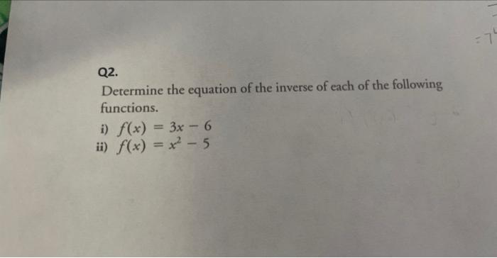 Solved Q2. Determine the equation of the inverse of each of | Chegg.com