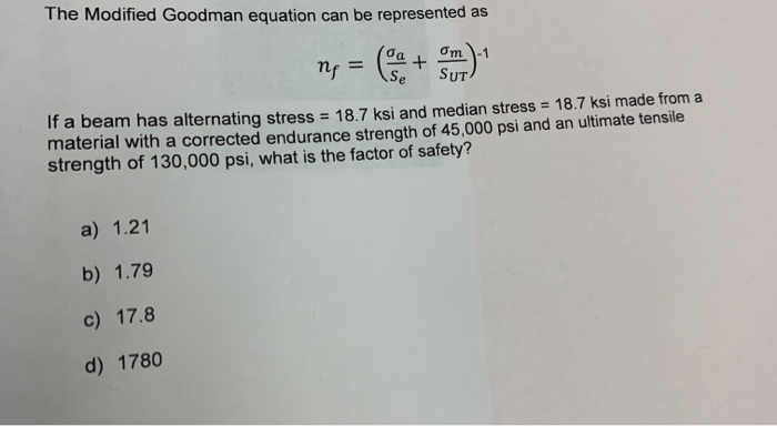 Solved The Modified Goodman equation can be represented as | Chegg.com
