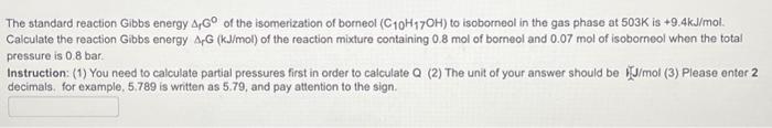 Solved The standard reaction Gibbs energy (delta)rGº of the | Chegg.com