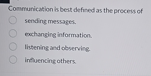 Solved Communication is best defined as the process | Chegg.com