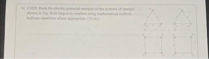 Solved Rank the electric potential energies of the systems | Chegg.com