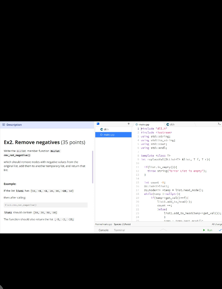 Solved Description Ex2. Remove negatives (35 points) Write | Chegg.com