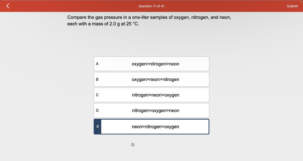 Solved Question 11 ﻿of 41SubmitCompare the gas pressure in a | Chegg.com