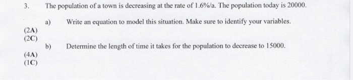 Solved 3. The population of a town is decreasing at the rate | Chegg.com