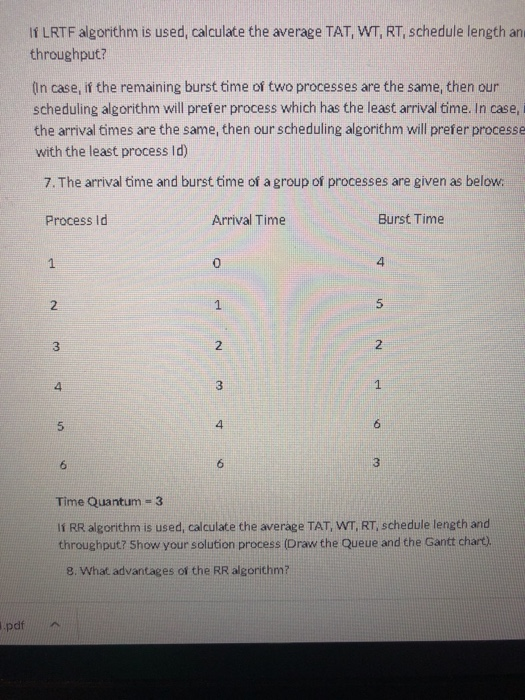 Solved IT LRTF algorithm is used, calculate the average TAT, | Chegg.com