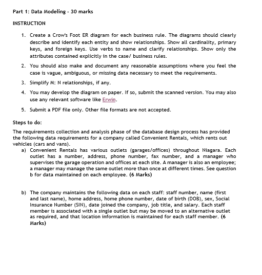 Solved Part 1: Data Modeling - 30 ﻿marksINSTRUCTIONCreate a | Chegg.com