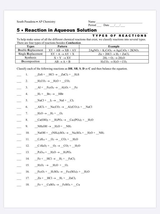 Solved South Pasadena • AP Chemistry Name Period Date 5. | Chegg.com