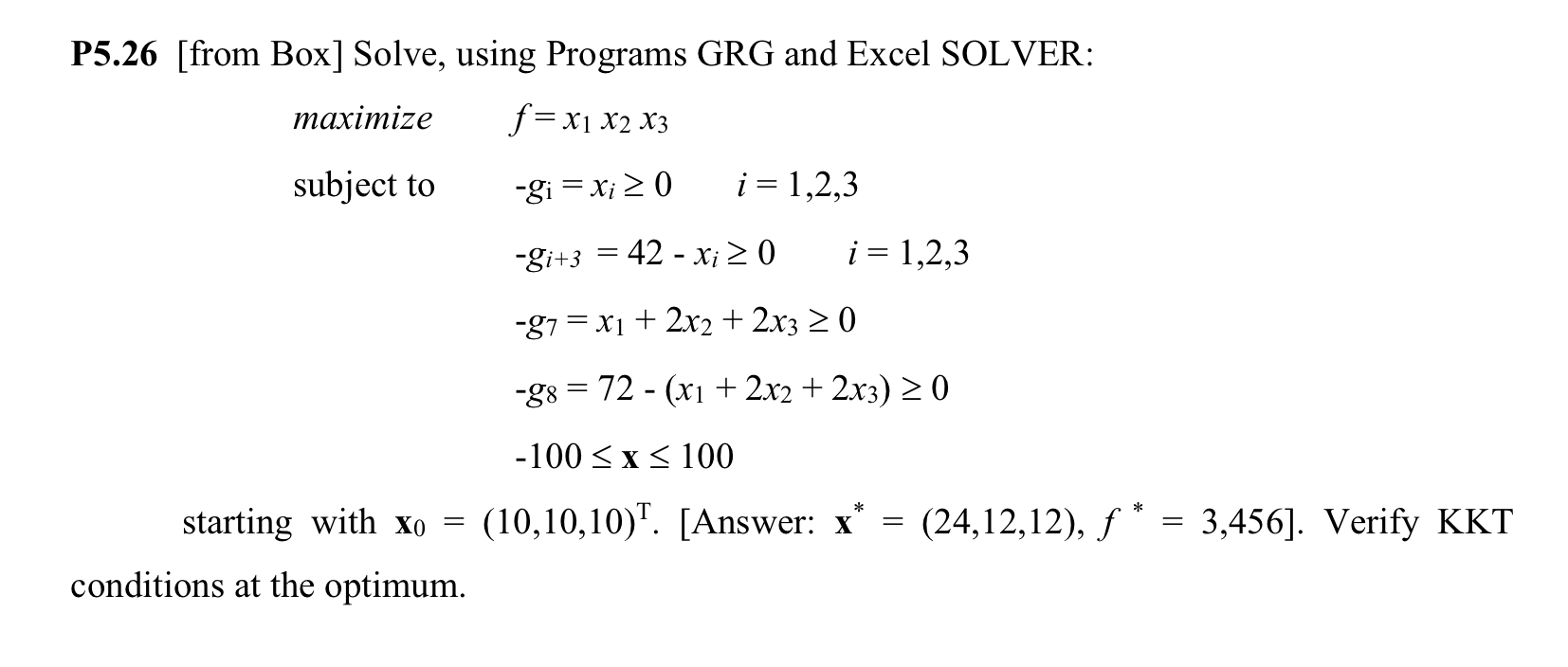 Solved P5.26 [from Box] ﻿Solve, using Programs GRG and Excel | Chegg.com