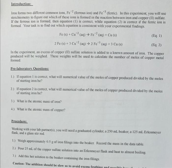 Solved Iron forms two different common ions, Fe−2 (ferrous | Chegg.com