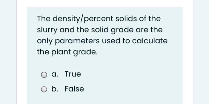 Solved The density/percent solids of the slurry and the | Chegg.com