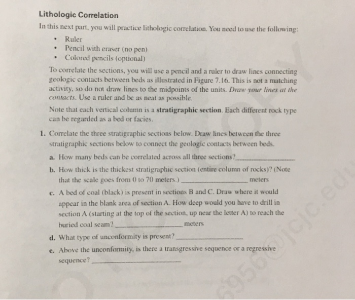 Solved Lithologic Correlation In this next part, you will | Chegg.com