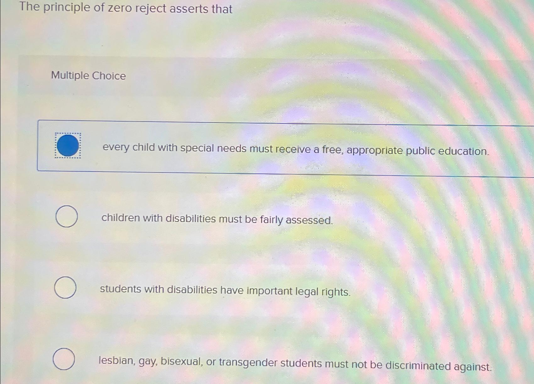 Solved The principle of zero reject asserts thatMultiple | Chegg.com
