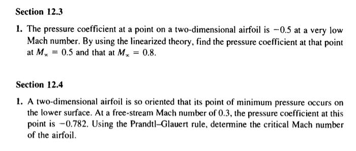 Solved 1. The pressure coefficient at a point on a | Chegg.com