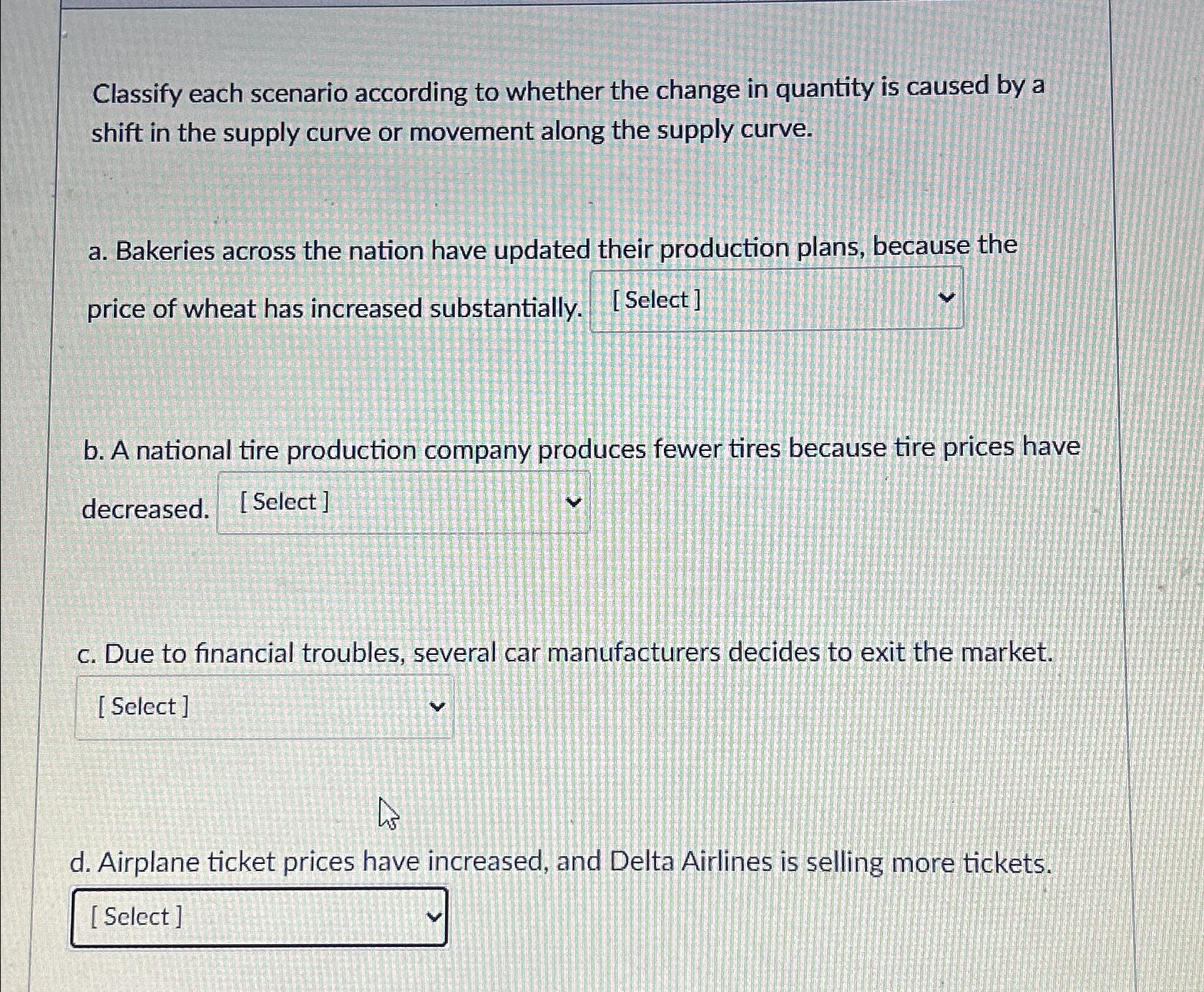Solved Classify each scenario according to whether the | Chegg.com