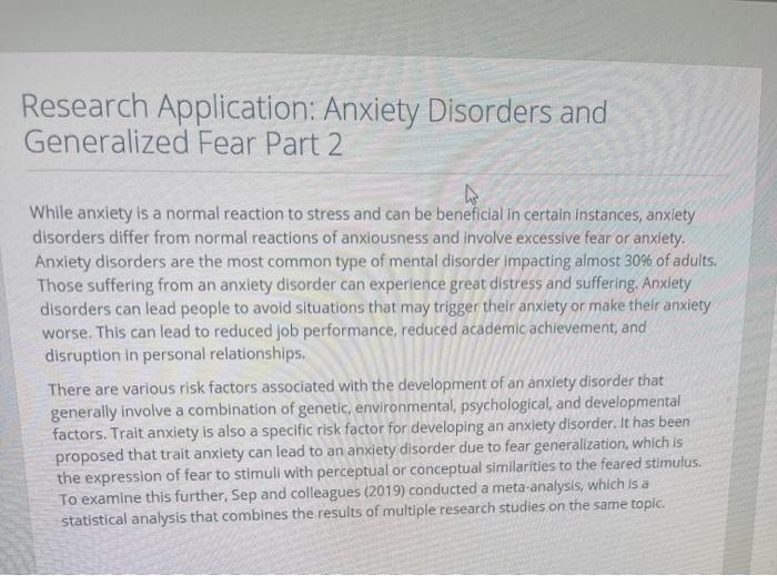 Solved Research Application: Anxiety Disorders and | Chegg.com