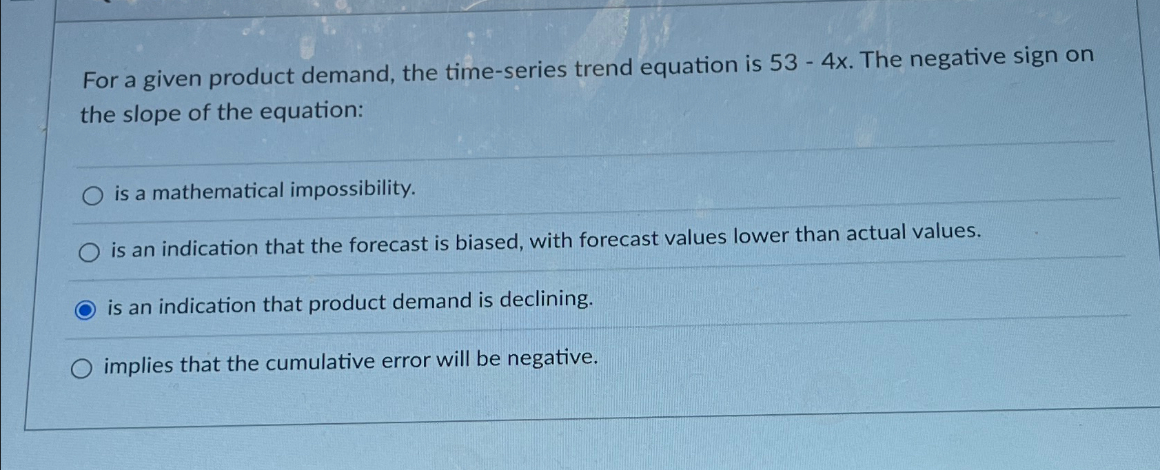 Solved For a given product demand, the time-series trend | Chegg.com
