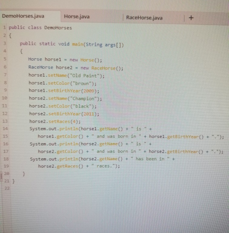 Solved Instructions Create a class named Horse that contains | Chegg.com