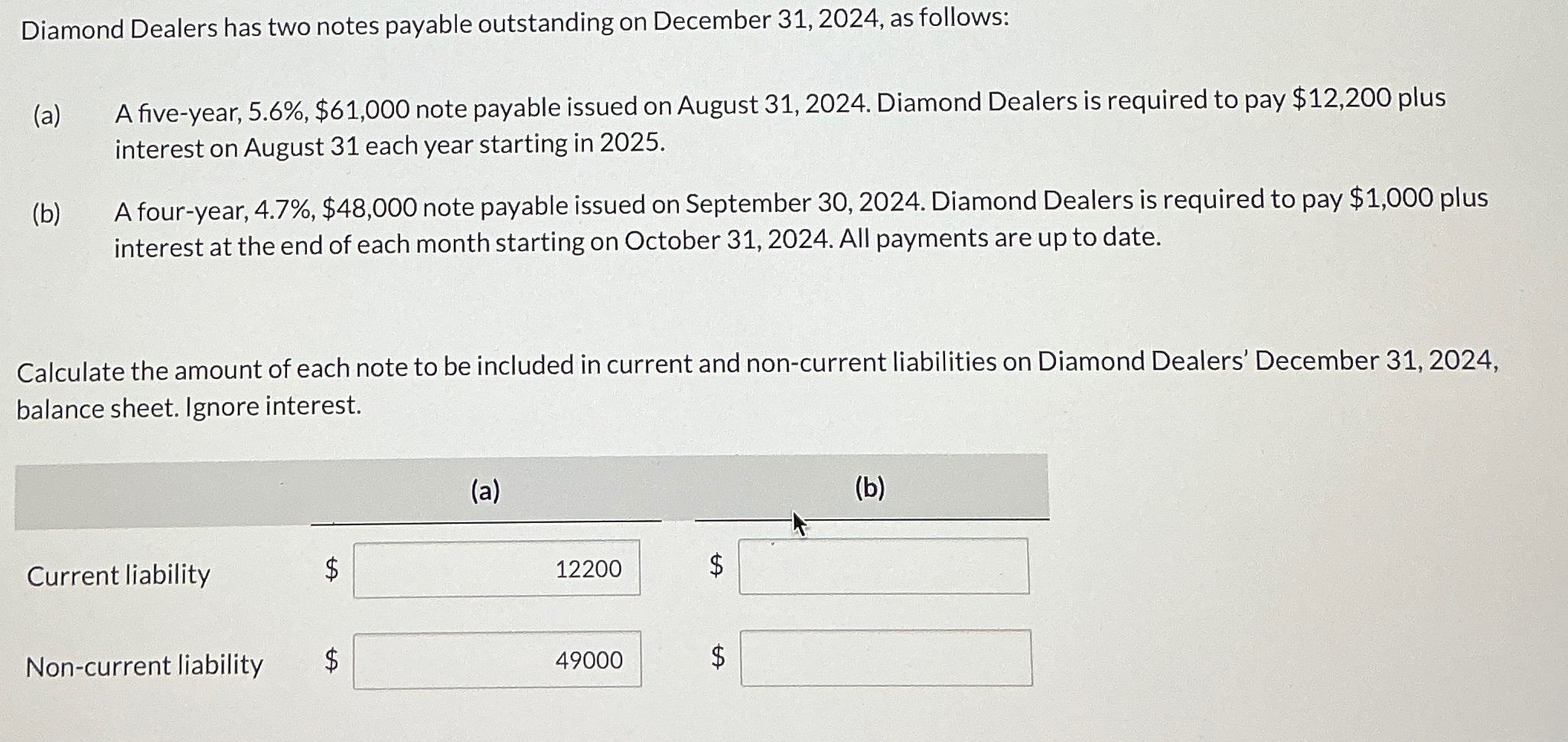 Solved Diamond Dealers has two notes payable outstanding on | Chegg.com