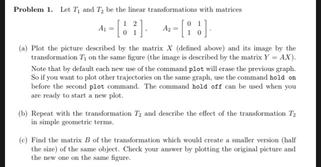 Problem 1 Let Ti and T2 be the linear transformations | Chegg.com